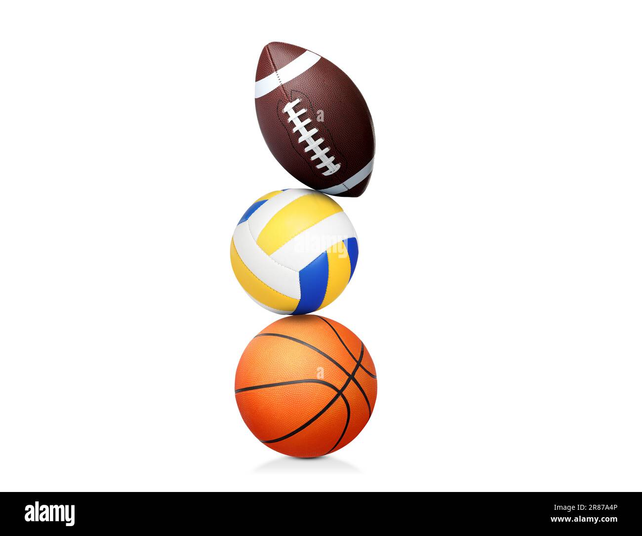 Stack of different sport balls on white background Stock Photo - Alamy
