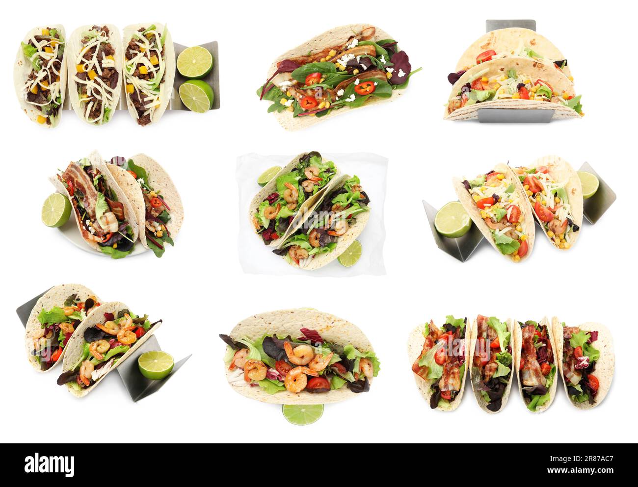 Delicious tacos isolated on white, collage design Stock Photo - Alamy