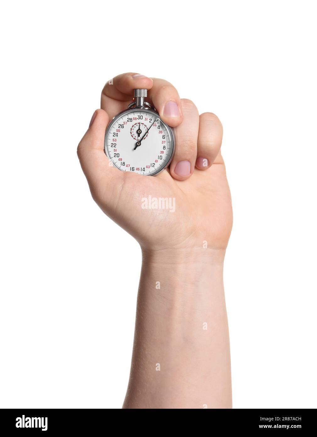 Man holding vintage timer on white background, closeup Stock Photo - Alamy
