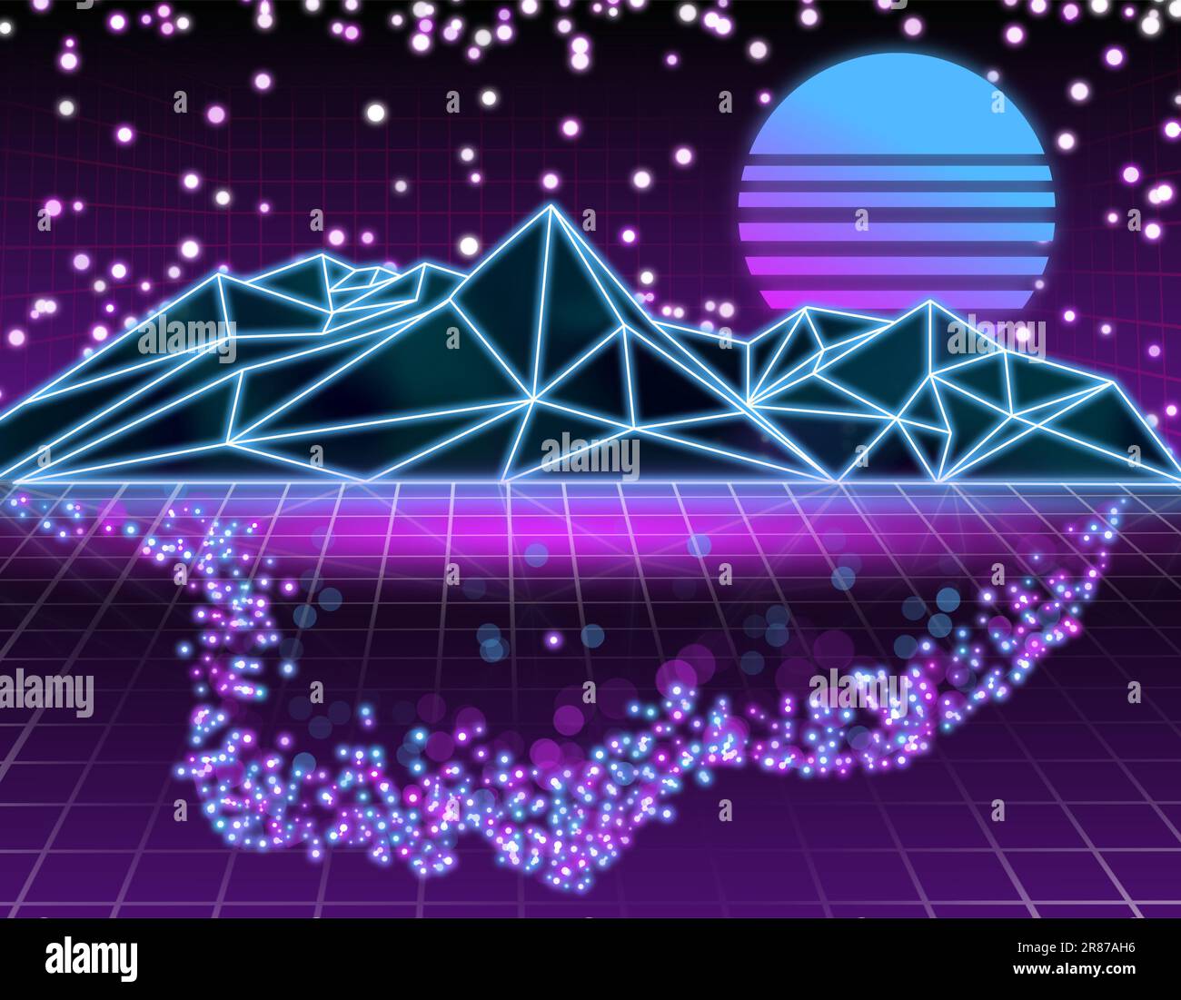 Metaverse. Digital landscape with mountains and luminary, illustration ...