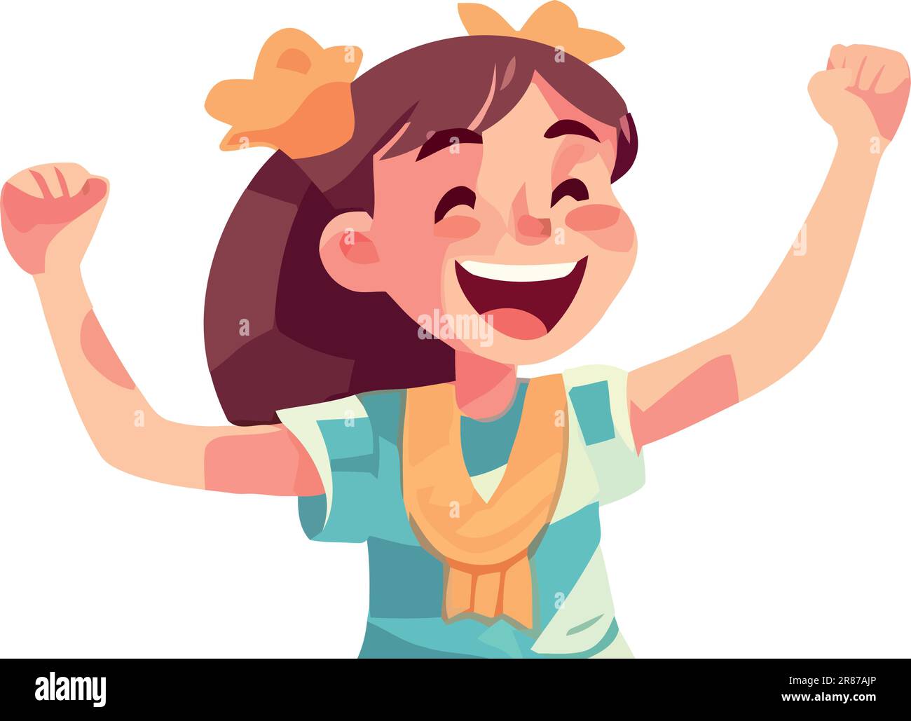 Cute cartoon girl celebrates success with fist raised Stock Vector ...