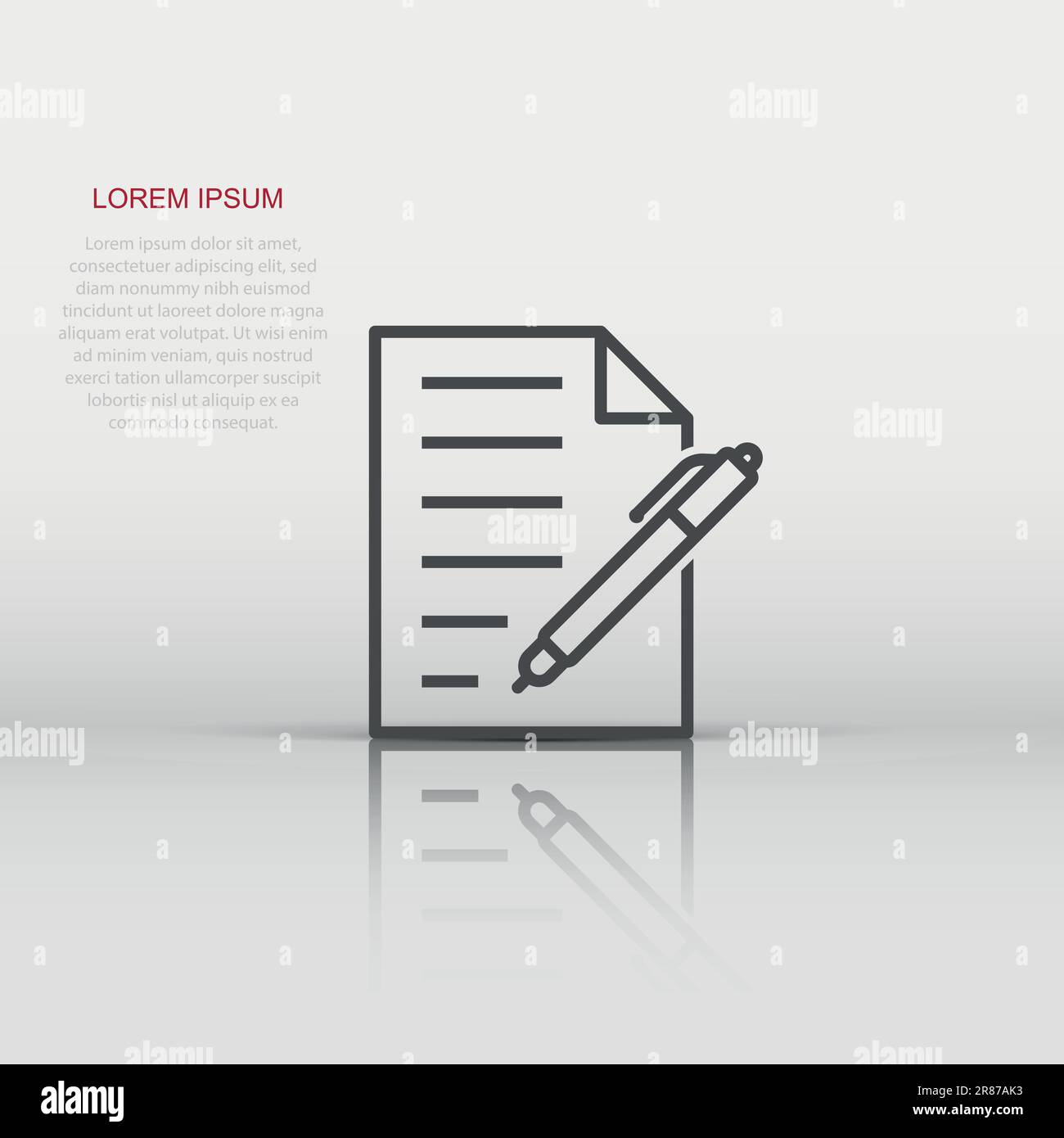 Document with pen icon in flat style. Notepad vector illustration on ...