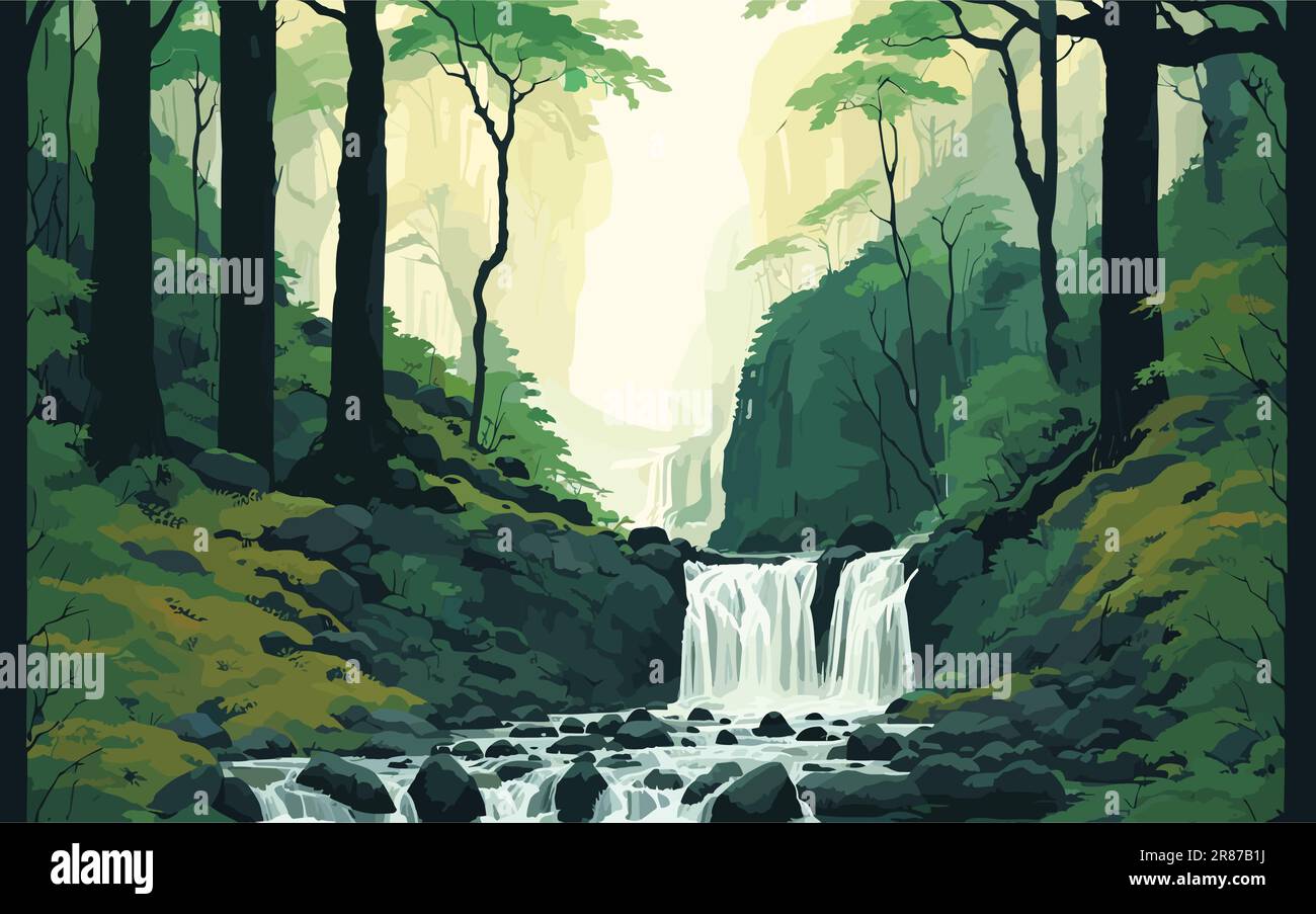 Beautiful scenery of cascading river Stock Vector Images - Alamy