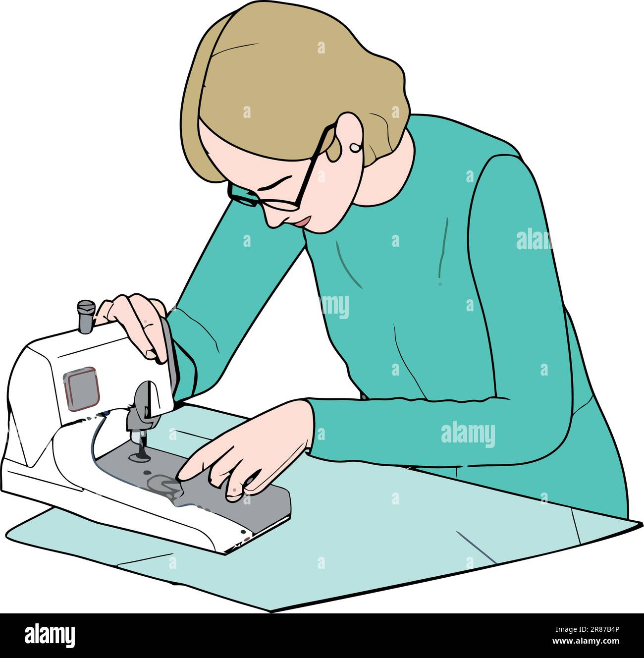 Woman working sewing machine Stock Vector Images - Alamy