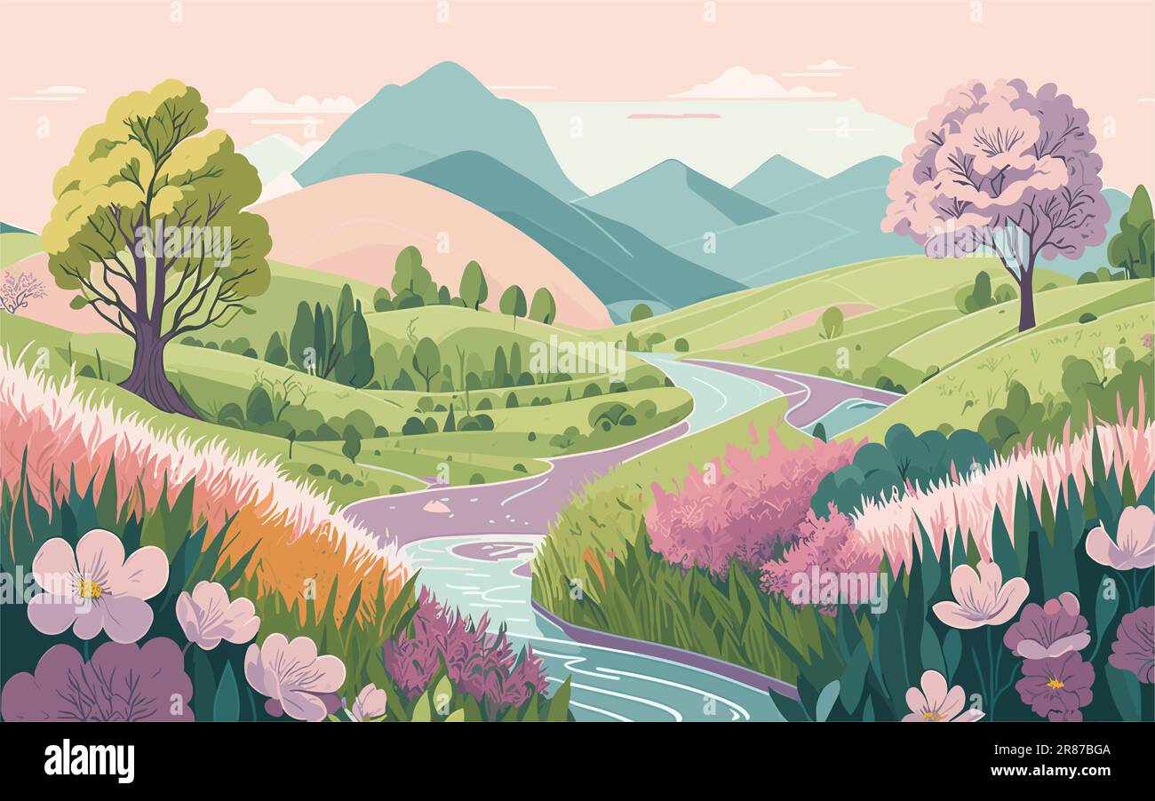 Winding River Country Spring Stock Vector Images Alamy