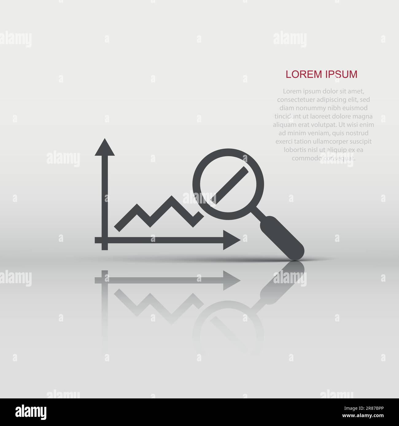 Market trend icon in flat style. Growth arrow with magnifier vector illustration on white ...
