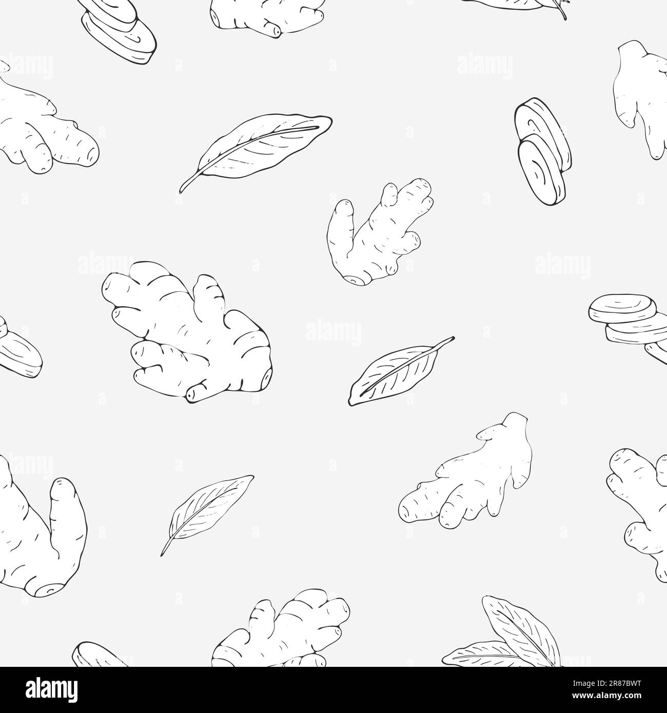 Vector hand-drawn Ginger seamless pattern on gray background Stock ...