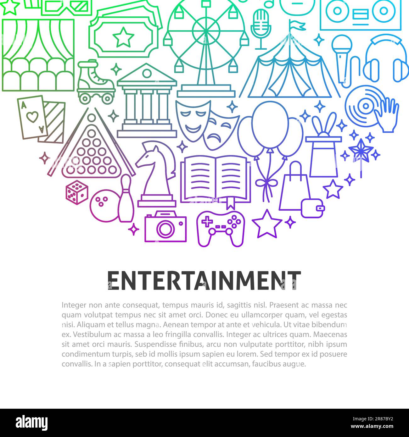 Entertainment Line Concept. Vector Illustration of Outline Design Stock ...