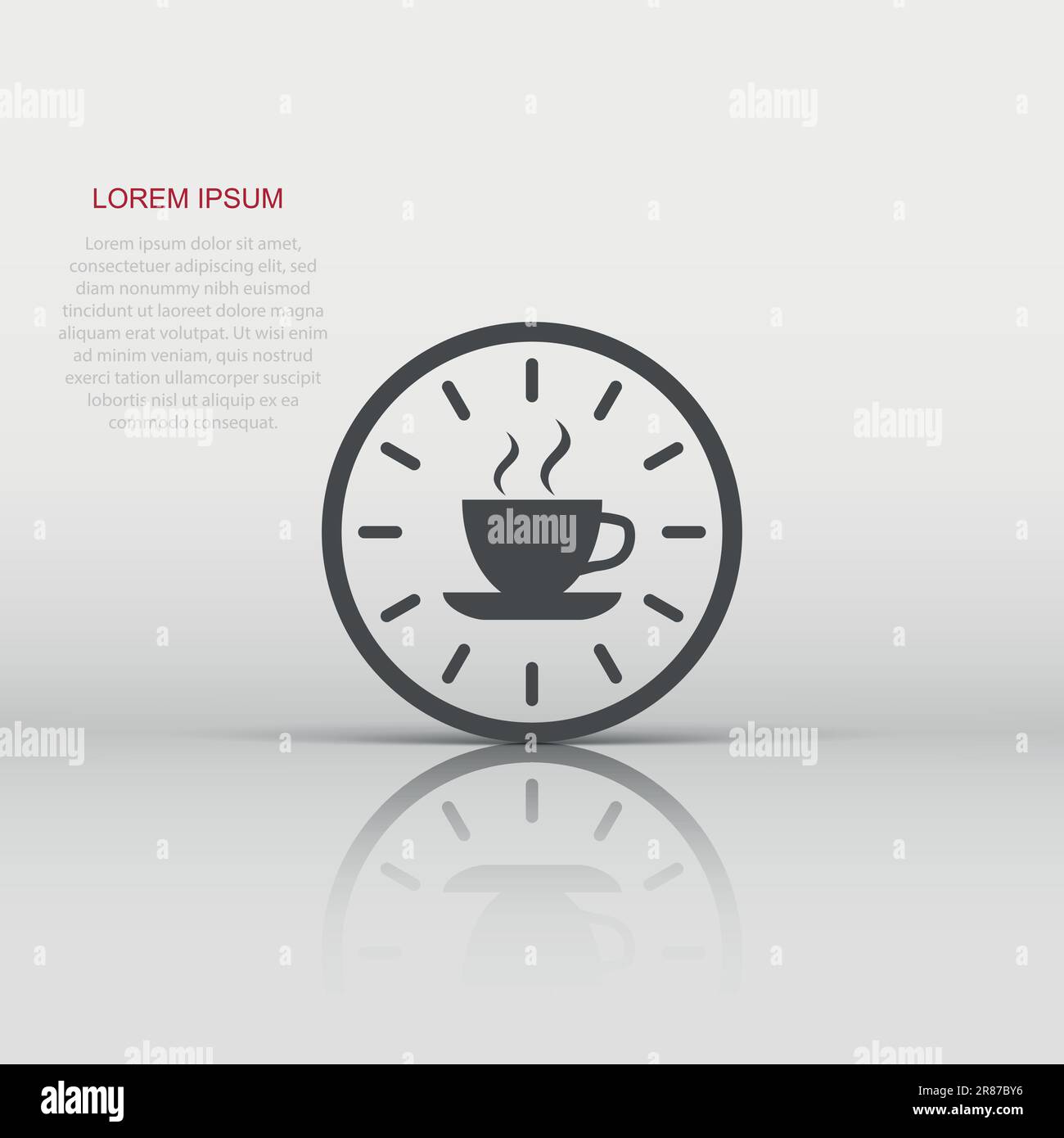 Coffee break icon in flat style. Clock with tea cup vector illustration ...