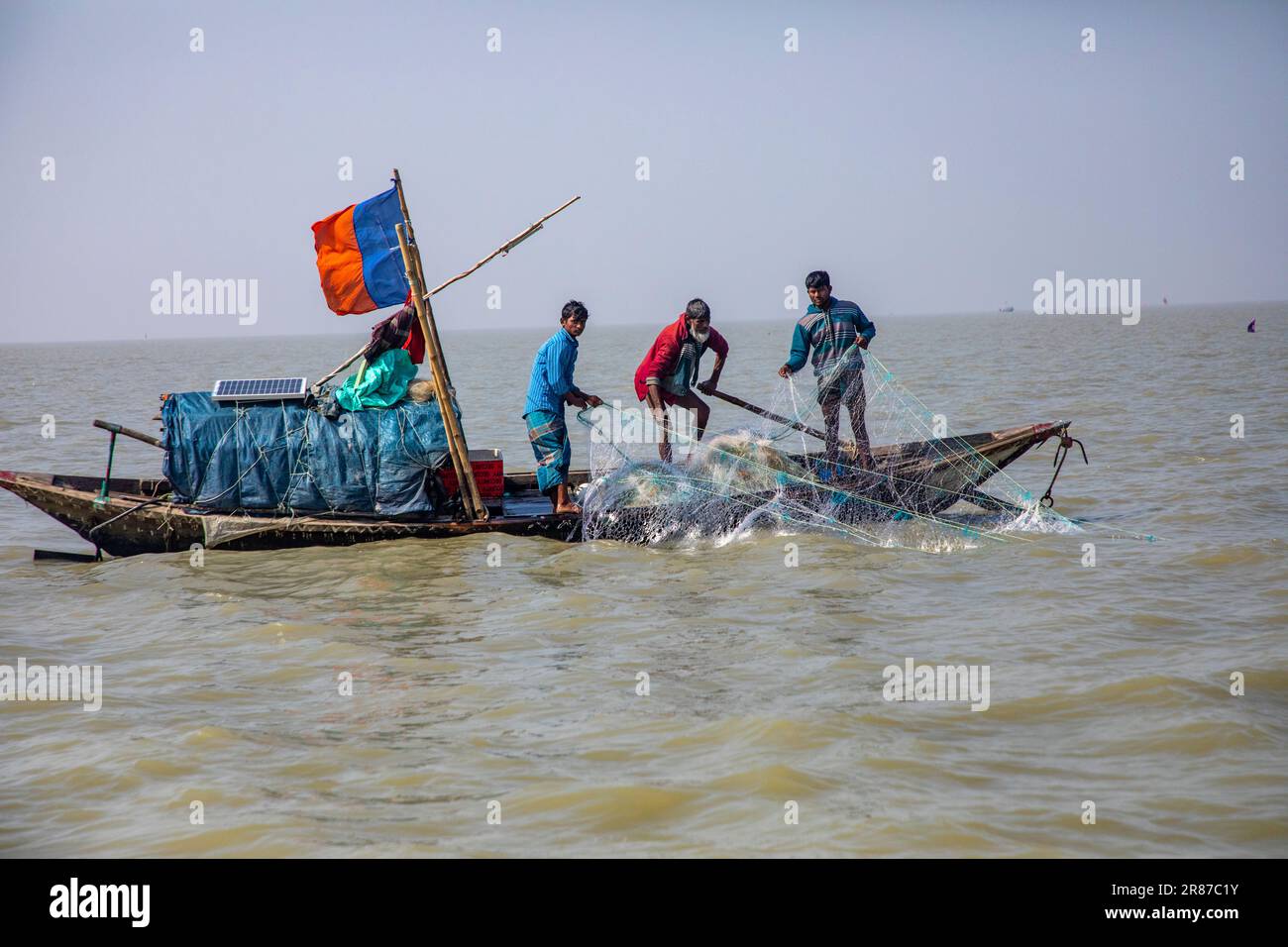 Hilsha fishing at the Meghna River. Hilsha fish is the national fish of ...