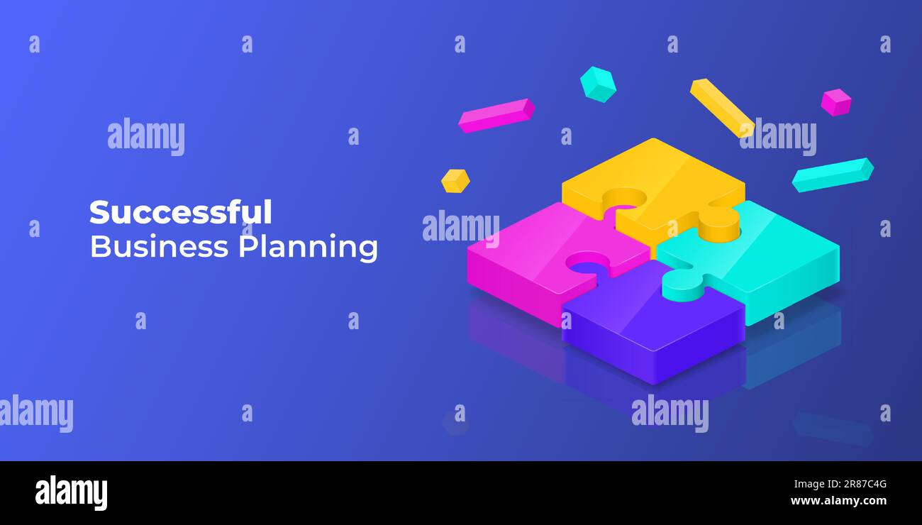 3D isometric puzzle. Successful solutions for business. Team pieces ...