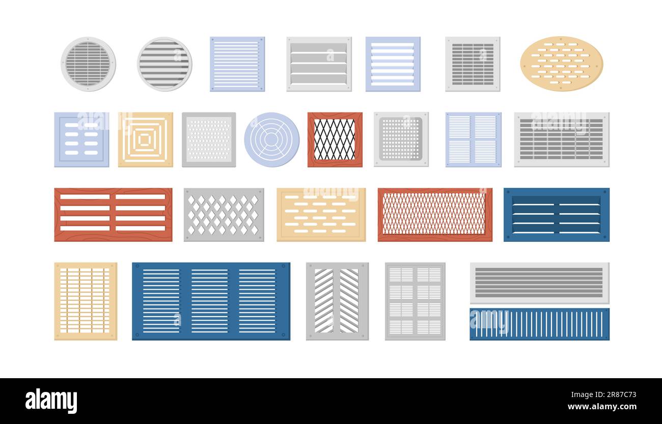 Ventilation shutters set vector illustration. Cartoon isolated metal ...