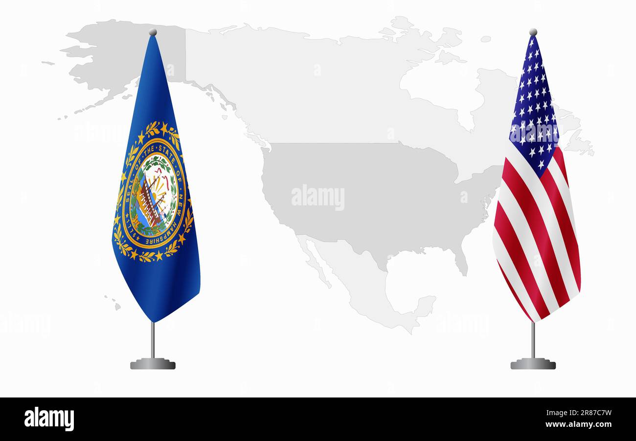 New Hampshire US and USA flags for official meeting against background ...