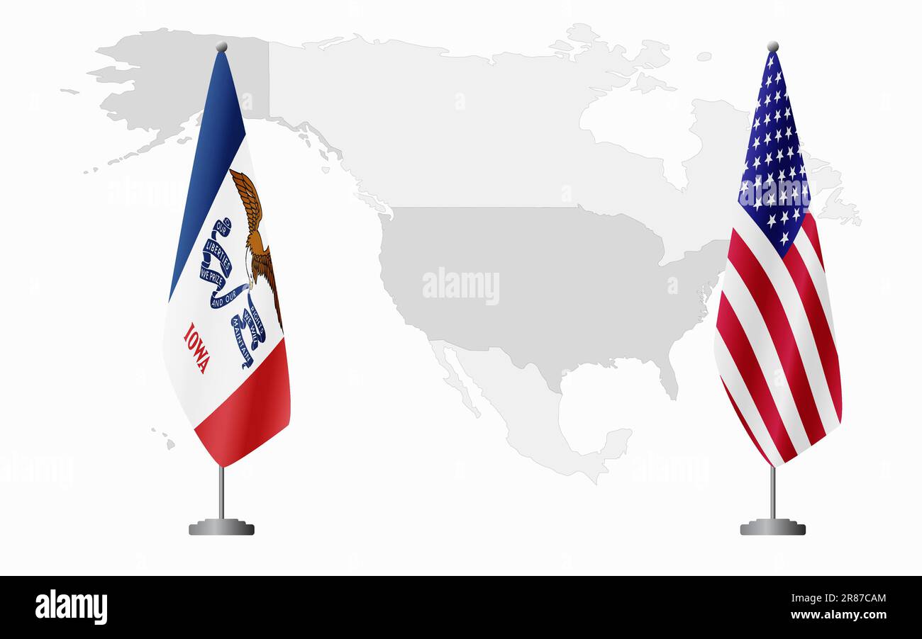 Iowa US and USA flags for official meeting against background of world ...