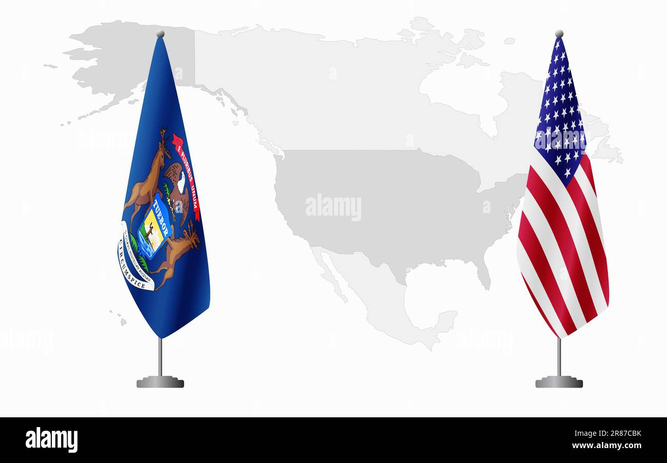Michigan US and USA flags for official meeting against background of ...