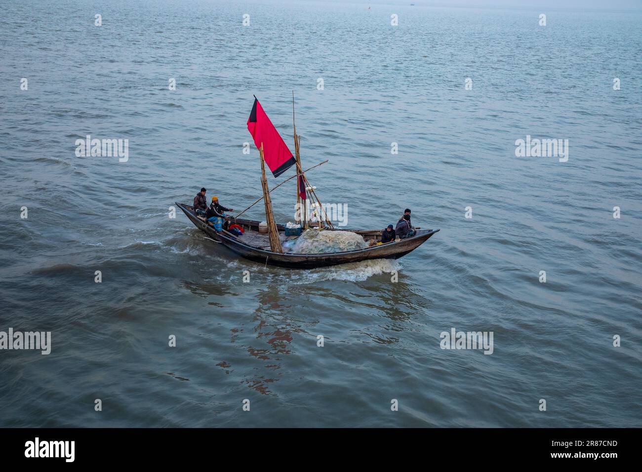 Hilsha fishing at the Meghna River. Hilsha fish is the national fish of ...