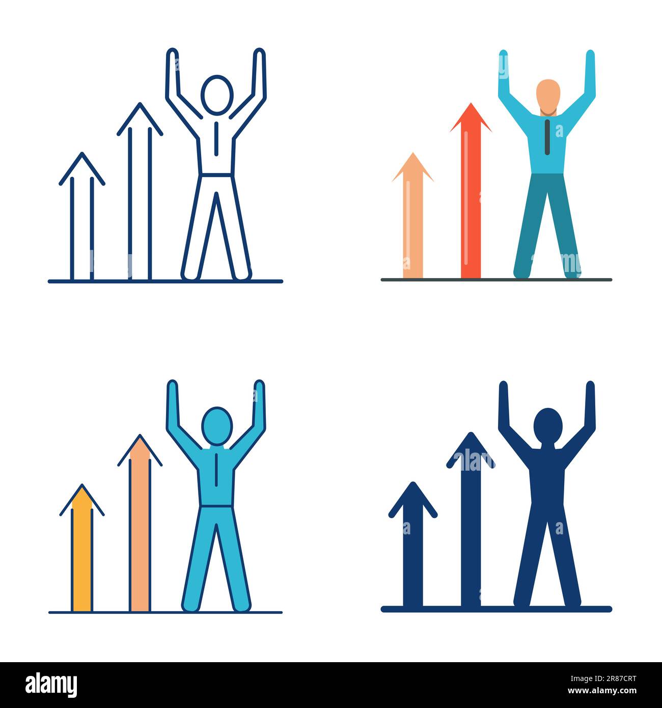 Rising ratings icon set in flat and line style. Growing graph symbol ...