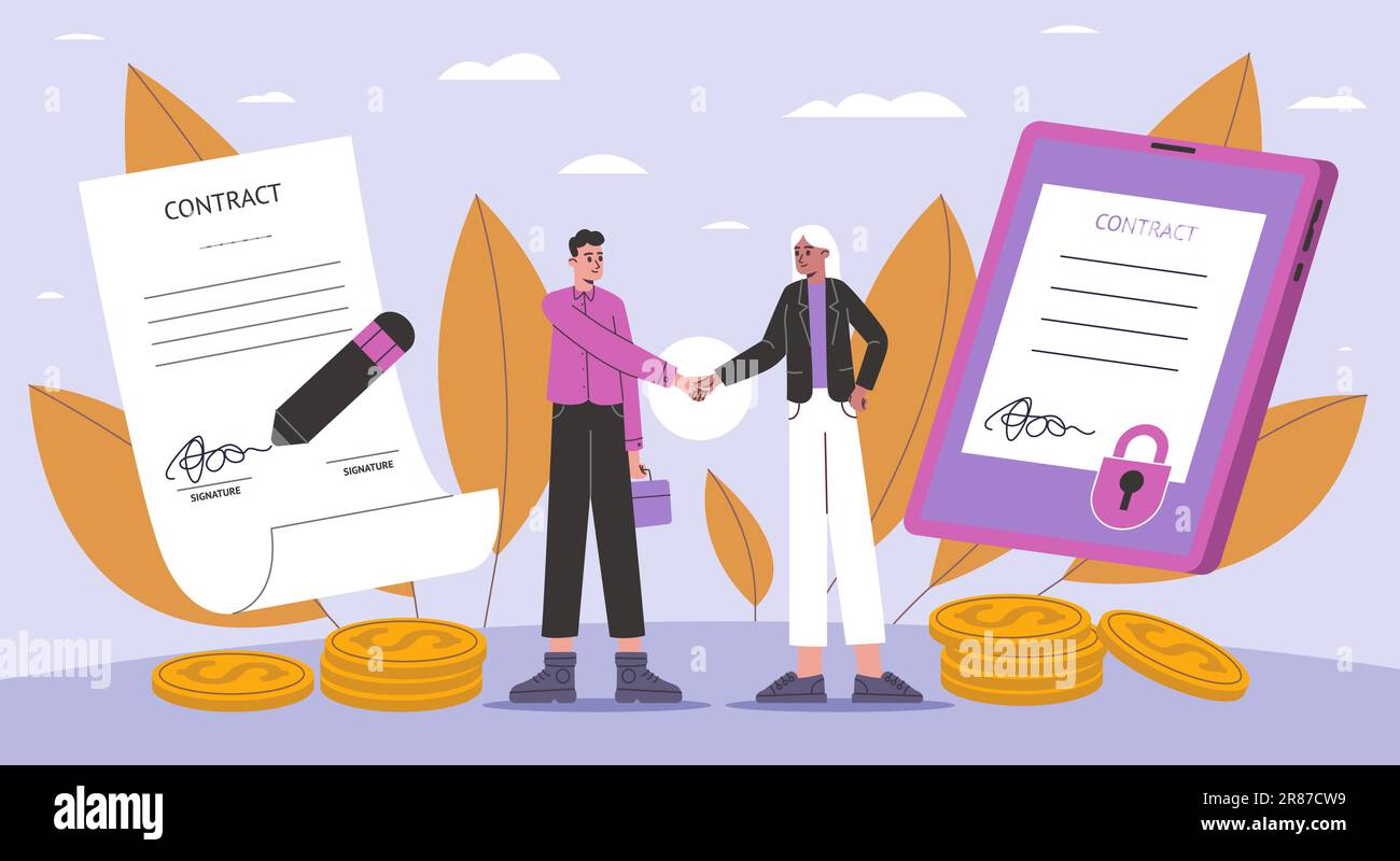 People sign contract. Two sides cooperation. Partners signing important ...