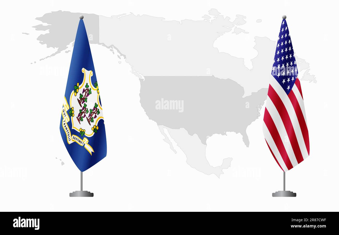 Connecticut US and USA flags for official meeting against background of ...