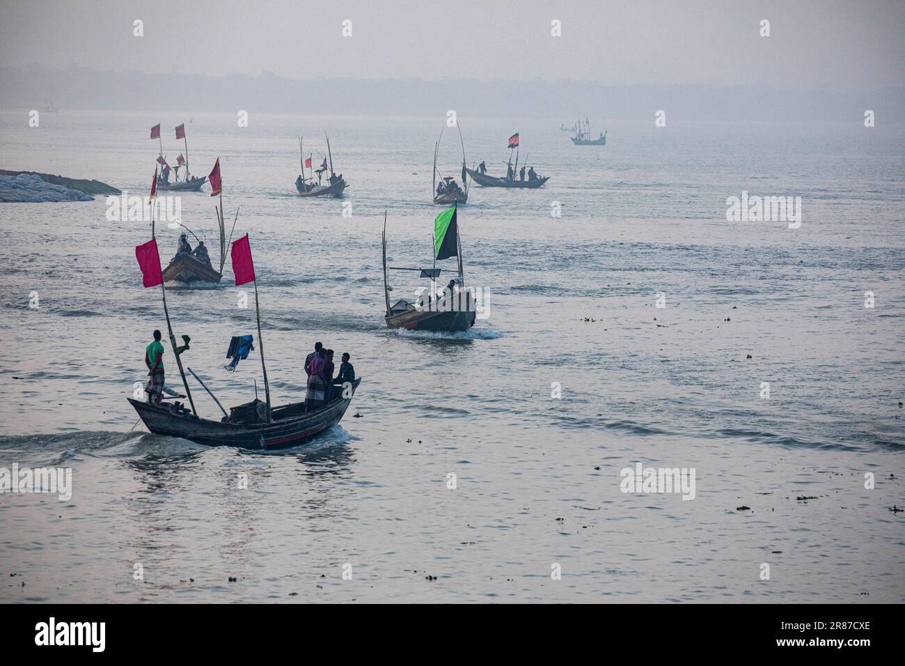 Hilsha fishing at the Meghna River. Hilsha fish is the national fish of ...