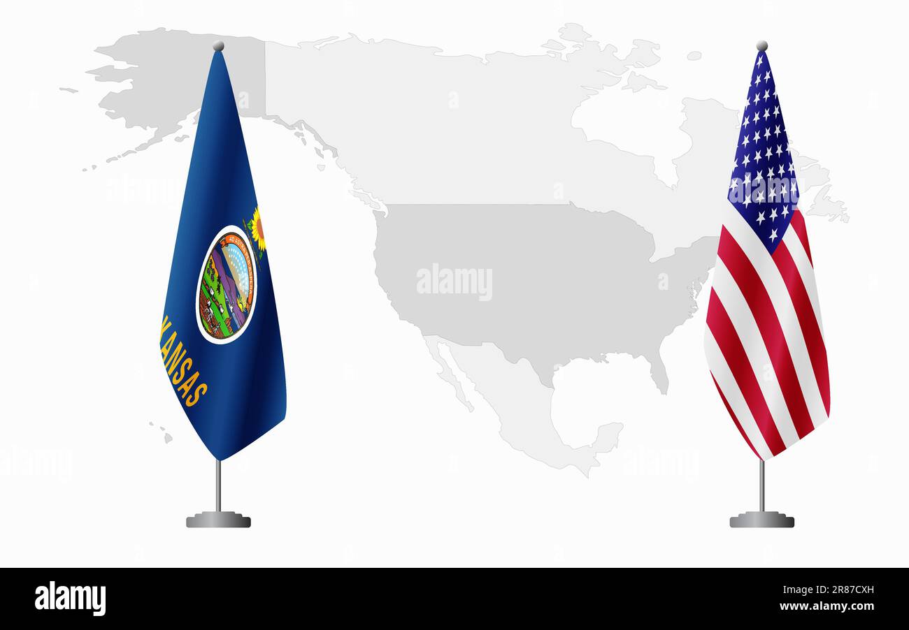 Kansas US and USA flags for official meeting against background of ...