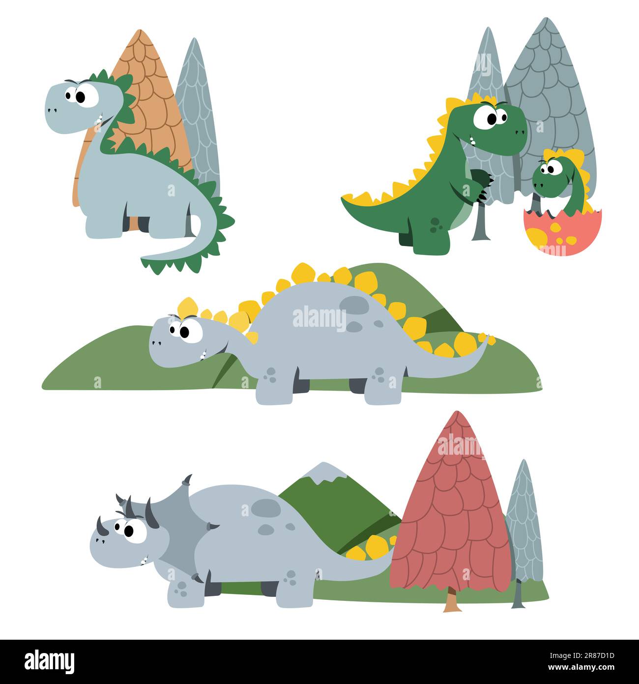 A large set of adorable drawings of dinosaur characters. Set for ...