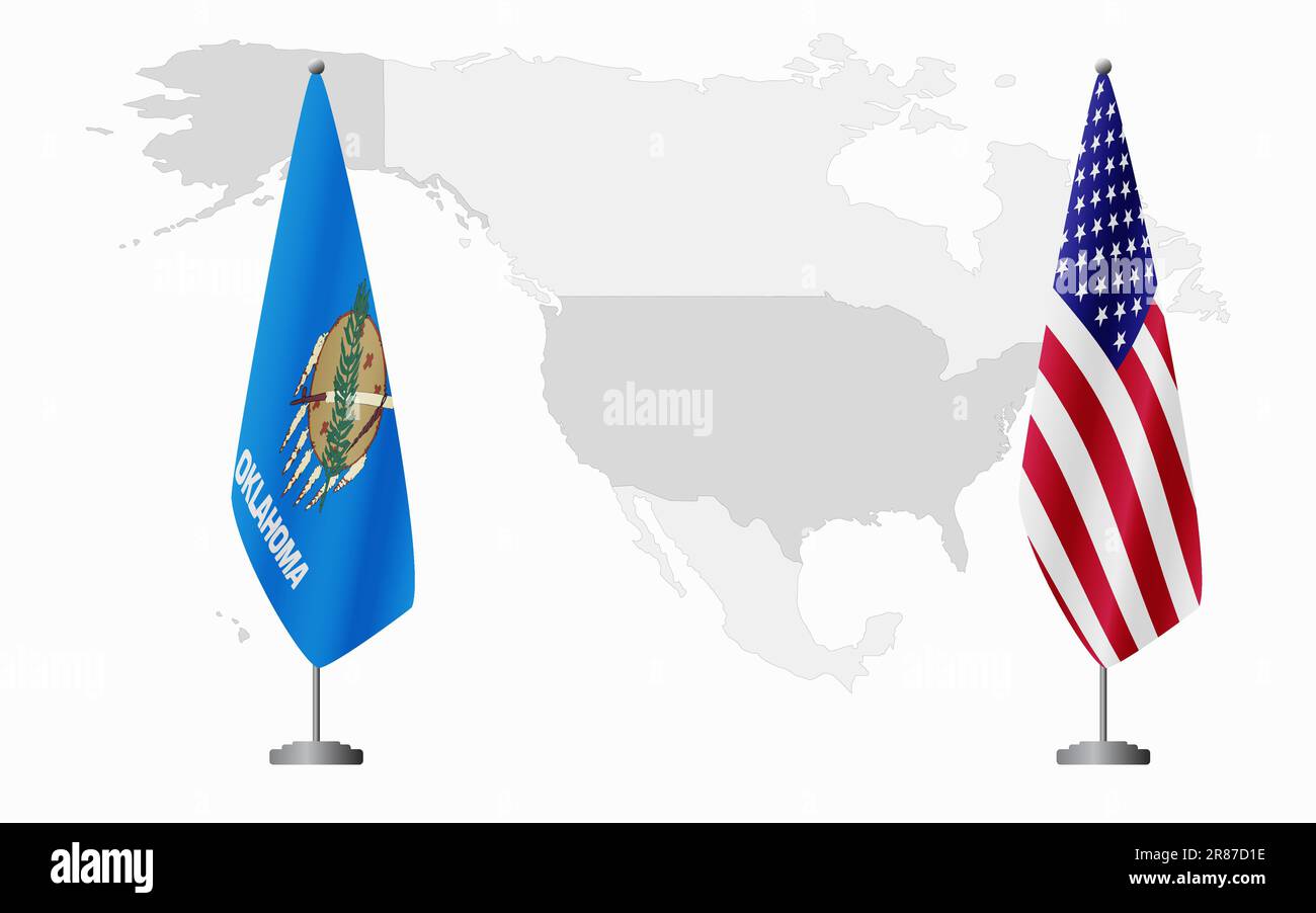 Oklahoma US and USA flags for official meeting against background of ...