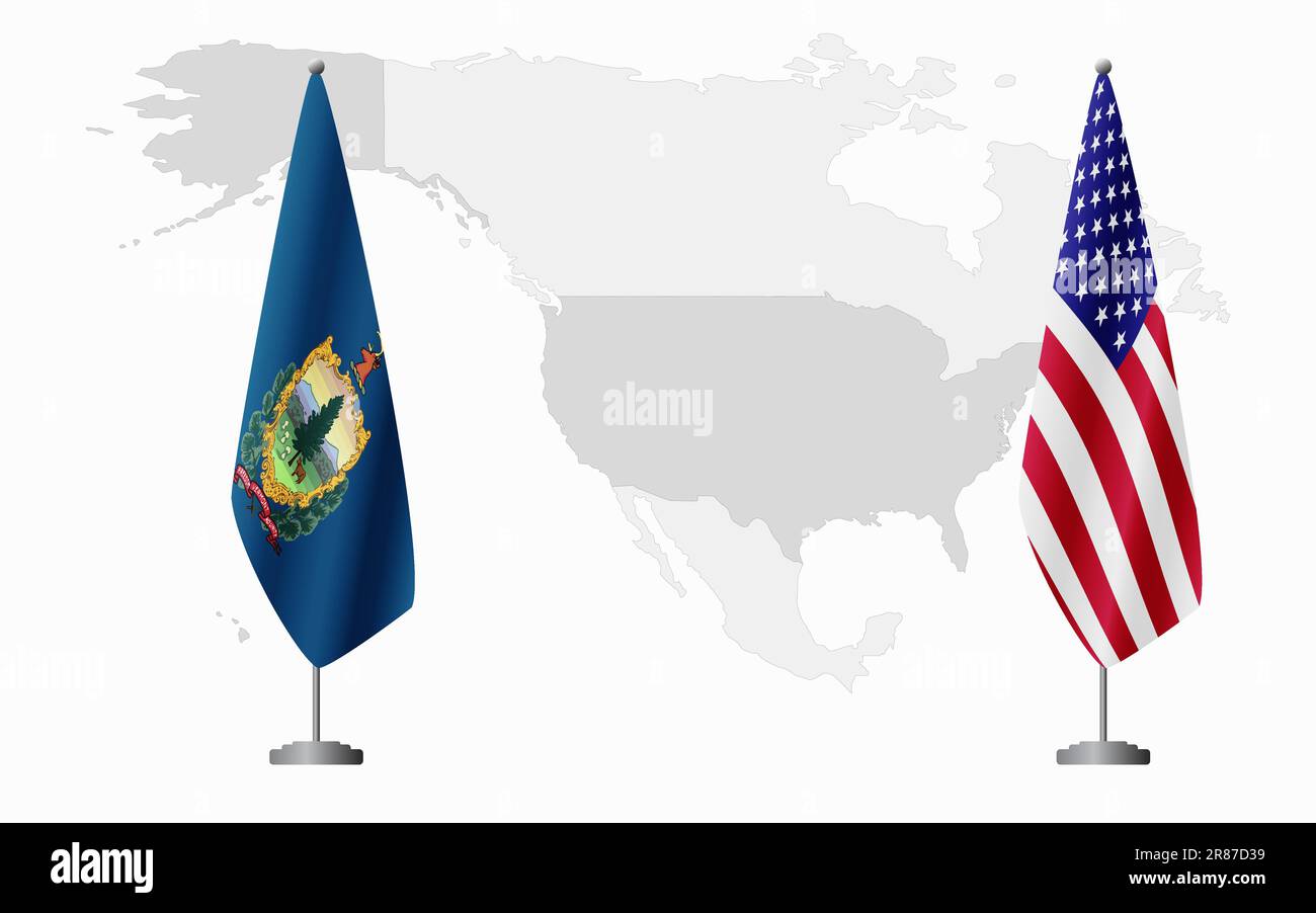 Vermont US and USA flags for official meeting against background of ...