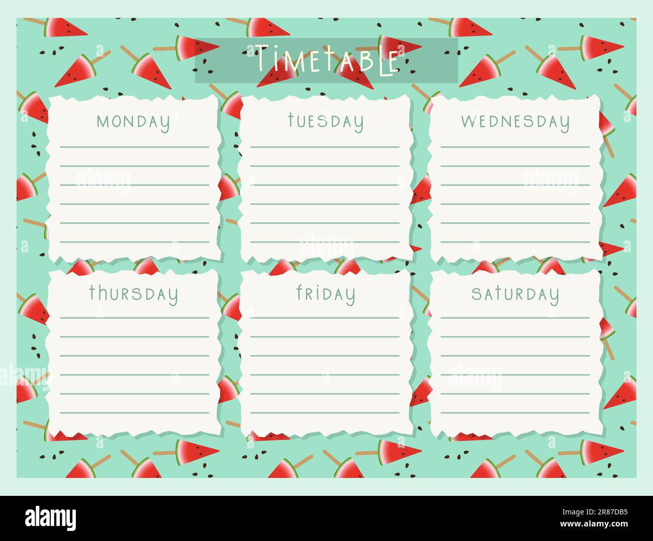 Back to school Timetable with pattern watermelon. Classroom timetable ...