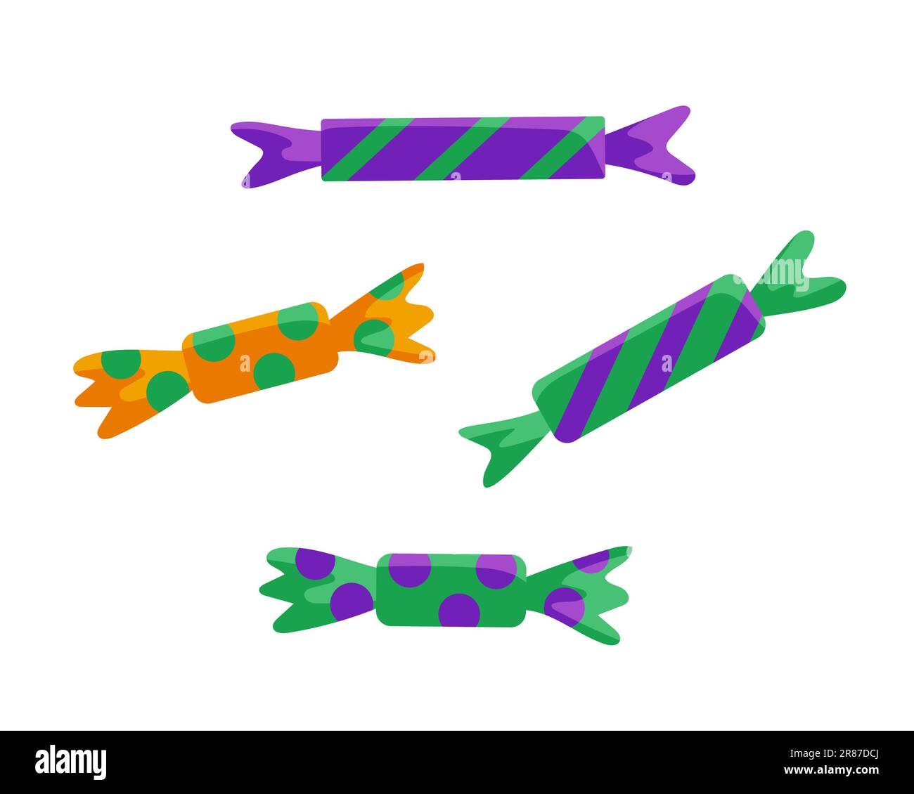 Vector illustration of candies in colorful wrapping paper. Halloween ...