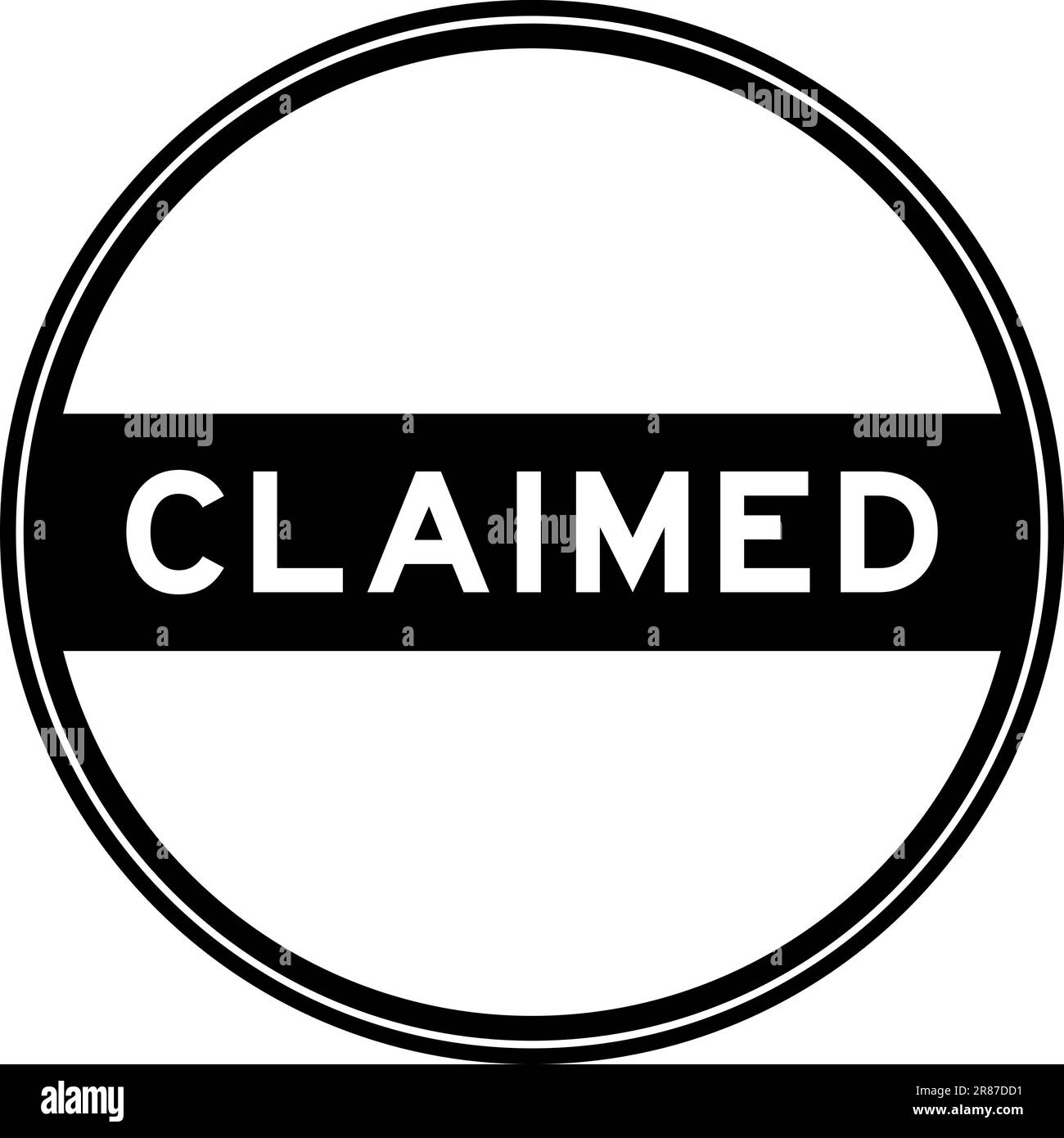 Black color round seal sticker in word claimed on white background ...
