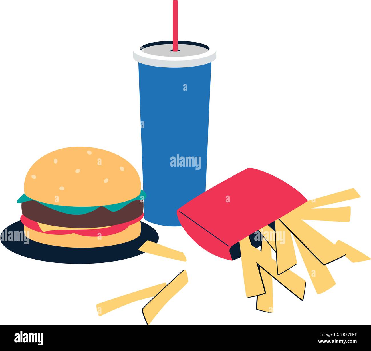 Fast food dishes isolated on white background. .hamburger, french fries ...