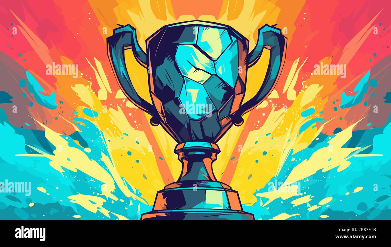 Shiny trophy on a colorful splashy artistic background, vector ...