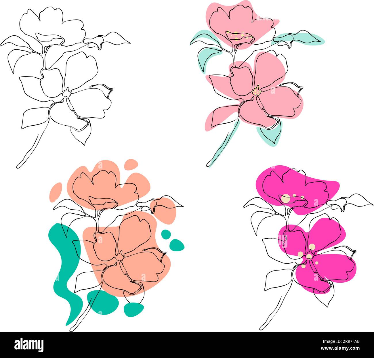 Botanical arts. Hand drawn continuous line drawing of abstract flower ...