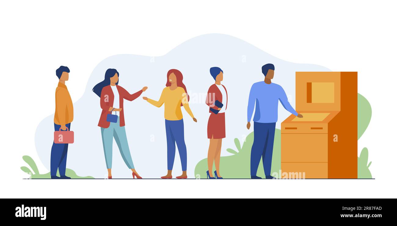People waiting in queue for bank machine Stock Vector Image & Art - Alamy