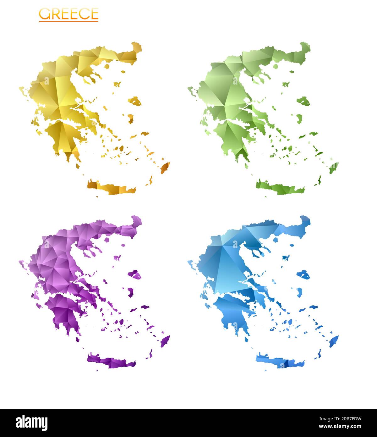 Set of vector polygonal maps of Greece. Bright gradient map of country ...