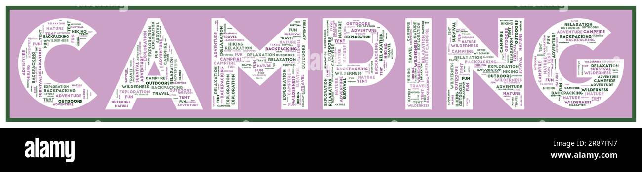 CAMPING text filled with related keywords of various sizes. Camping ...