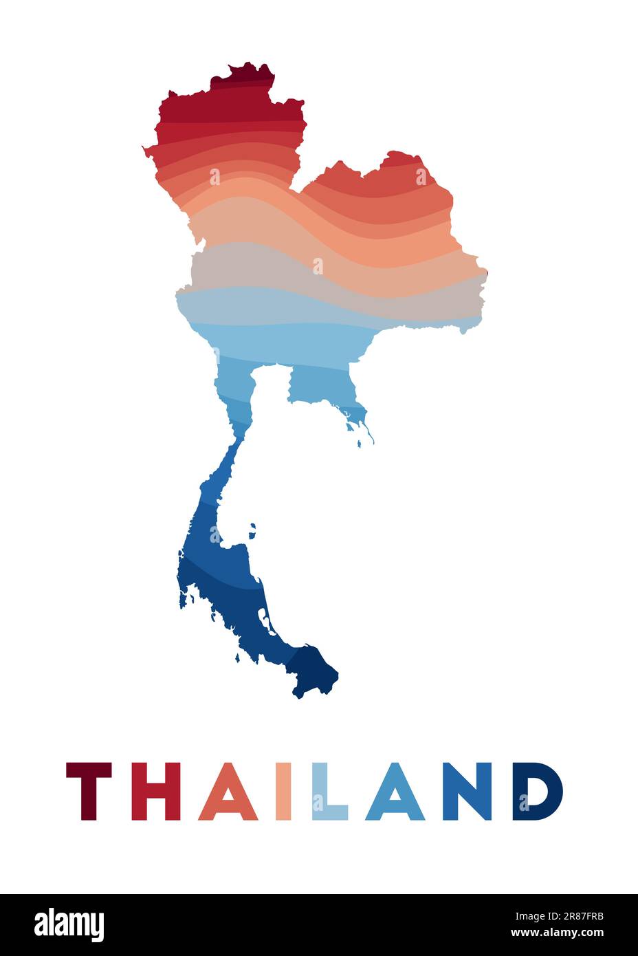 Thailand map. Map of the country with beautiful geometric waves in red ...