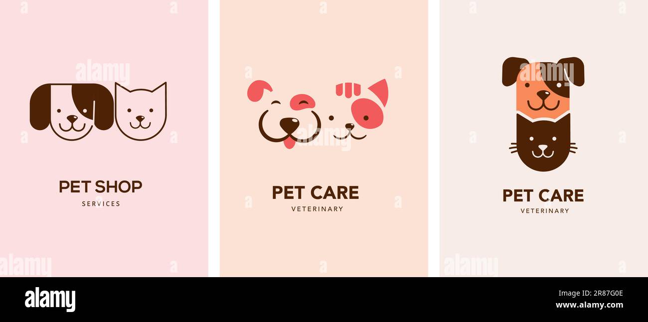 Modern style pets logos, icons. Dog, cat illustrations and symbols ...