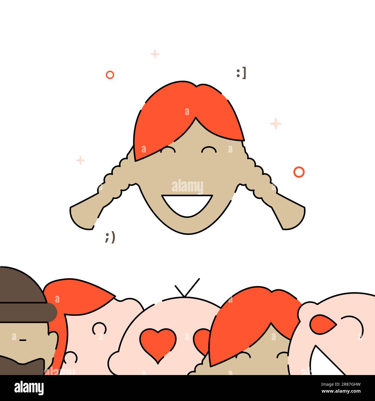 Happy smiling girl with pigtails filled line vector icon, simple ...