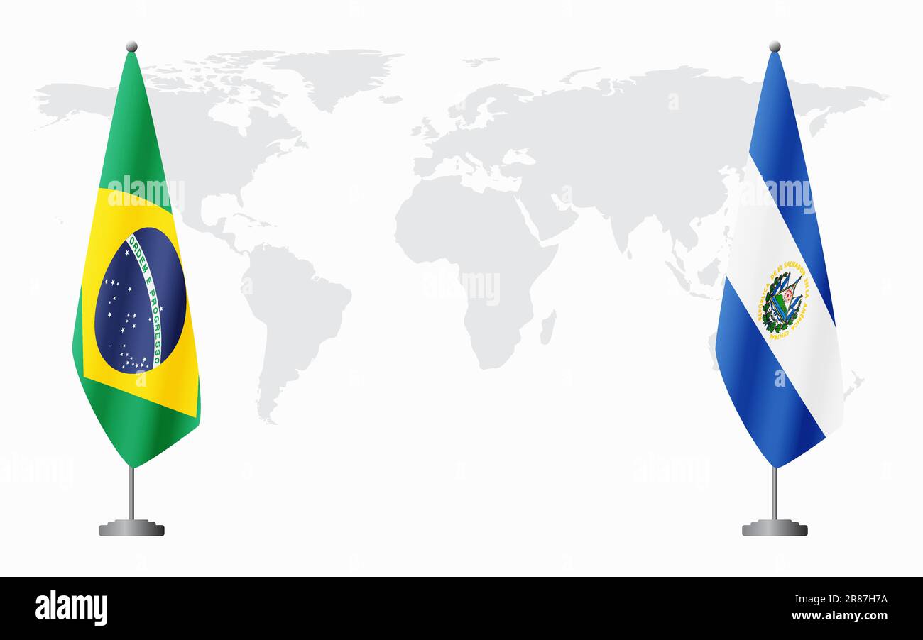 Brazil and El Salvador flags for official meeting against background of ...
