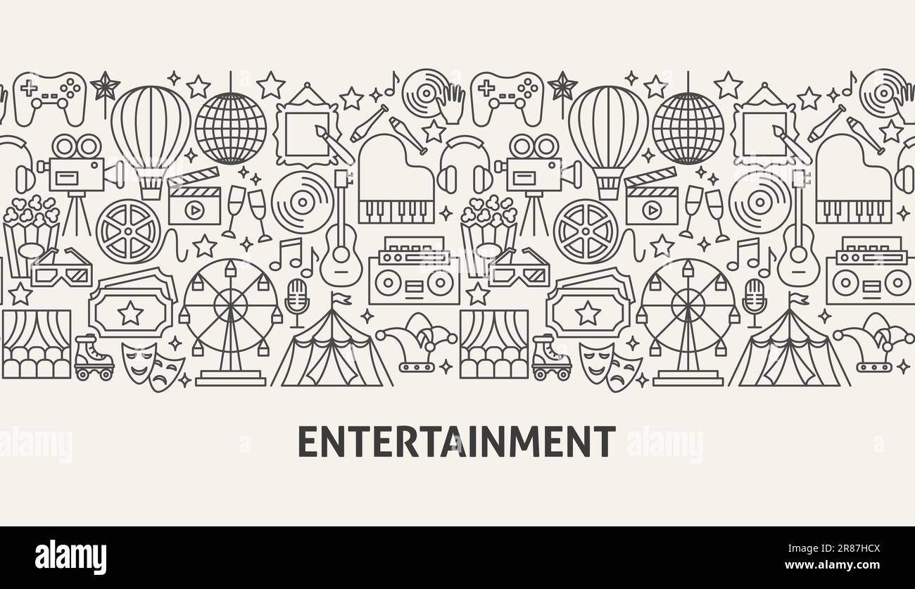 Entertainment Banner Concept. Vector Illustration of Outline Design ...