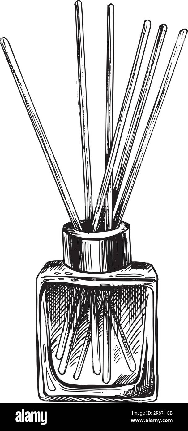 Aroma diffuser in a square glass bottle with sticks. Graphic ...