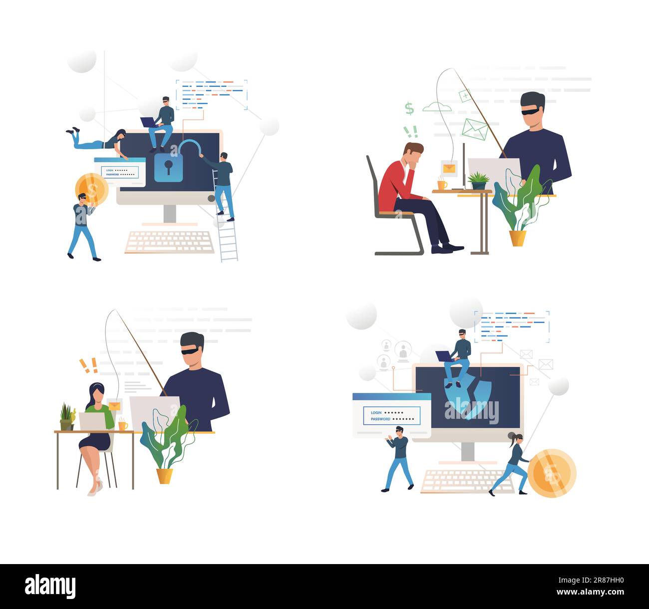 Set of cybercriminals cracking secured data Stock Vector Image & Art ...