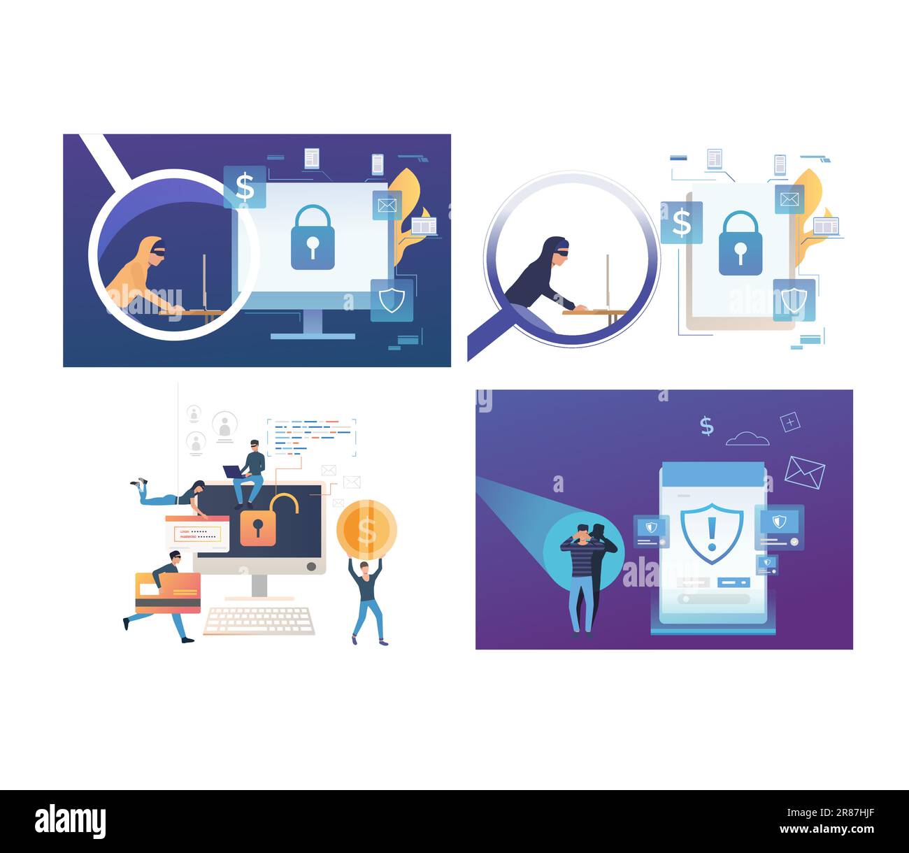 Set of cybercriminals stealing personal information Stock Vector Image ...