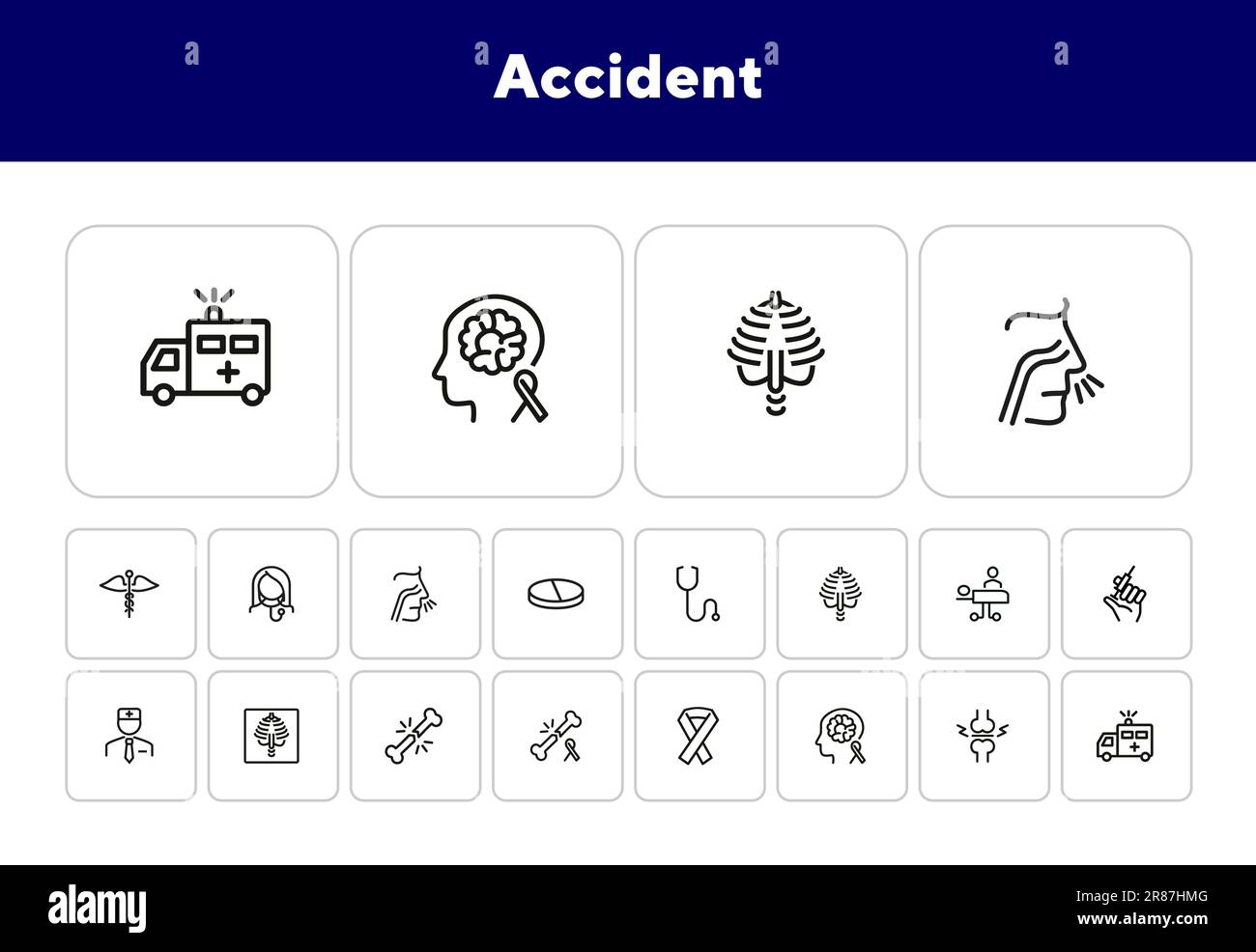 Accident line icon set. Trauma, first aid station Stock Vector Image ...