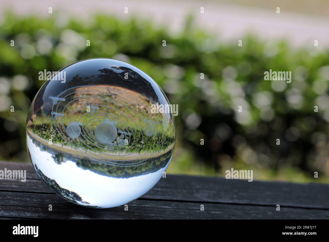 Nature photography of crystal ball with solar system in it, space ...