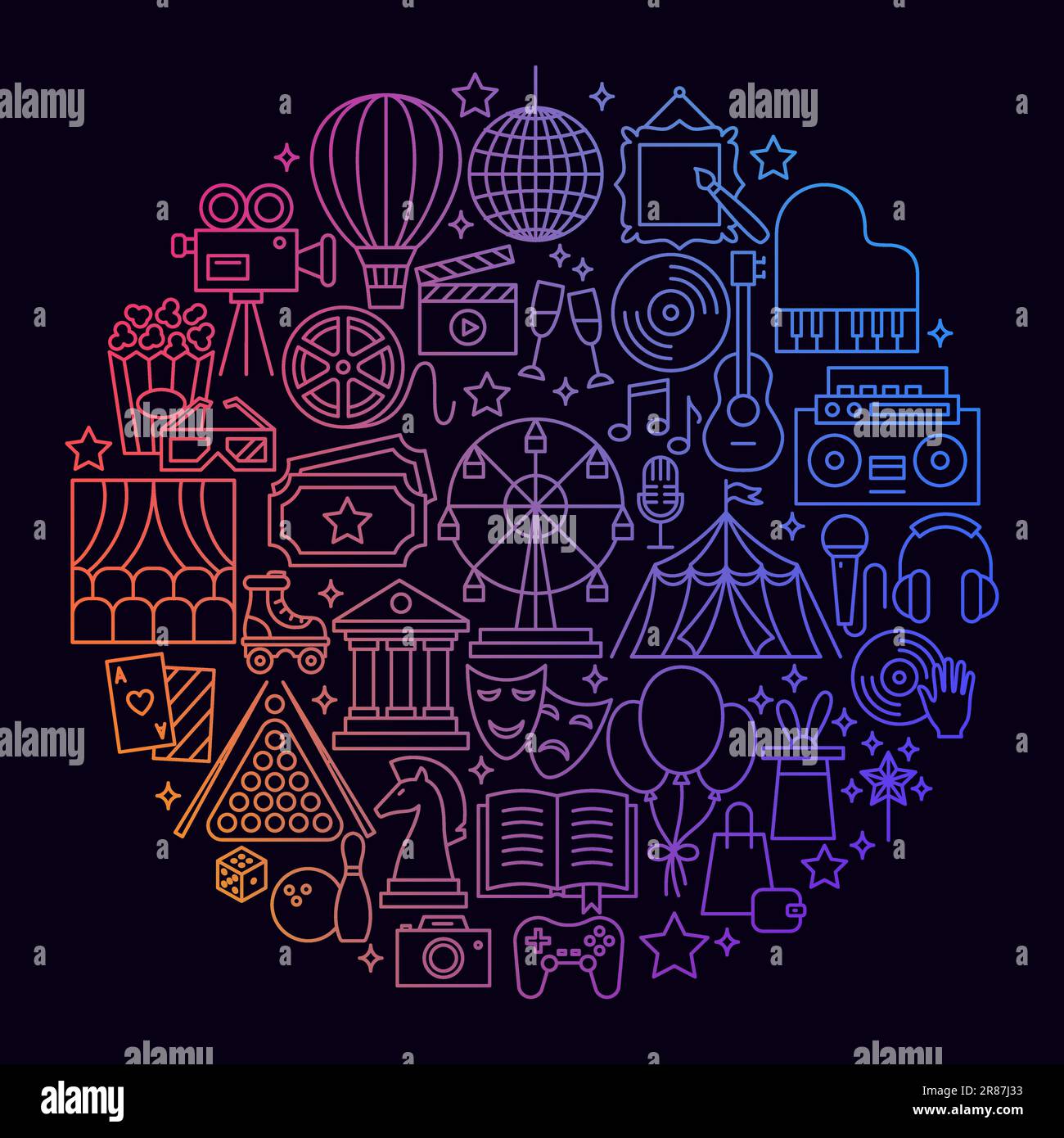 Entertainment Icon Circle Concept. Vector Illustration of Outline ...