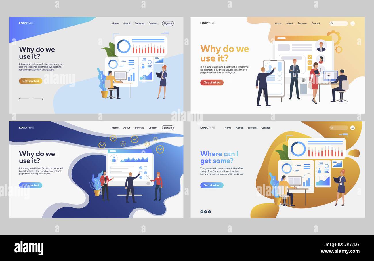 Set of business people analyzing charts and profiles Stock Vector Image ...