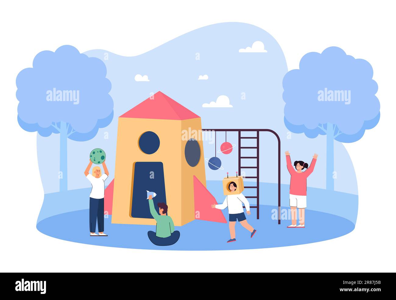 Kids playing astronaut and spaceship on playground Stock Vector Image ...
